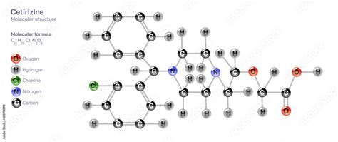 Cetirizine Structure Formula Cetirizine Structural Molecular Formula Vector Design