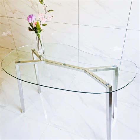 Kgmetal 투명 강화유리 비정형 강화유리 테이블 1400 사이즈 30각 스텐 폴리싱 마감