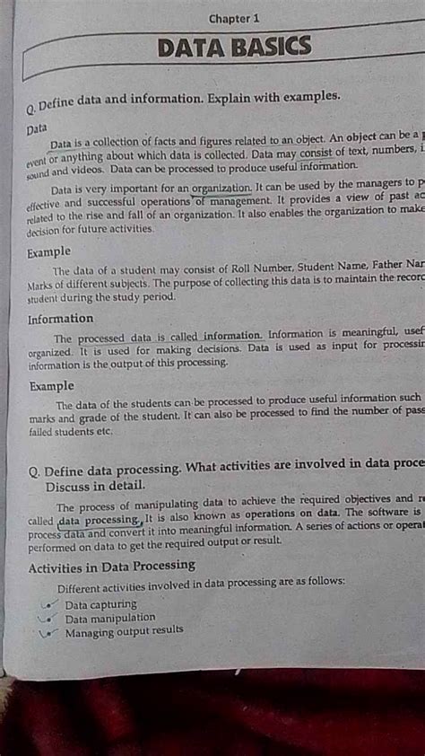 Chapter 1data Basicsq Define Data And Information Explain With Examp