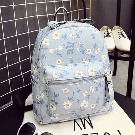 Girls Bookbag Leather Backpack Women Mini Backpack Floral Print