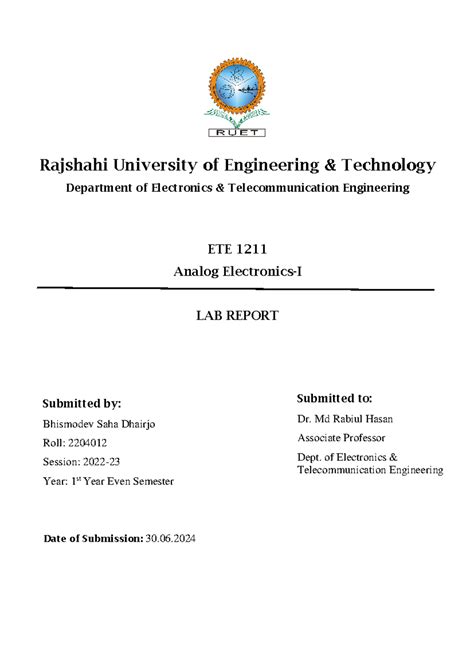 Experiment On Voltage Divider DC Biasing Rajshahi University Of Engineering Technology