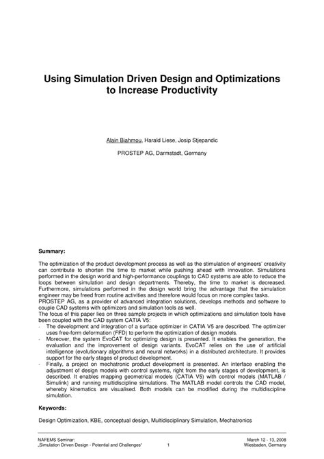 Pdf Using Simulation Driven Design And Optimizations To Increase Productivity