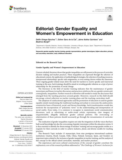 Pdf Editorial Gender Equality And Womens Empowerment In Education