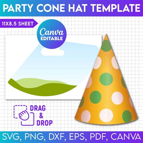 Party Cone Hat Template Svg Paper Hat Template No Glue Party Hat Template Canva Editable