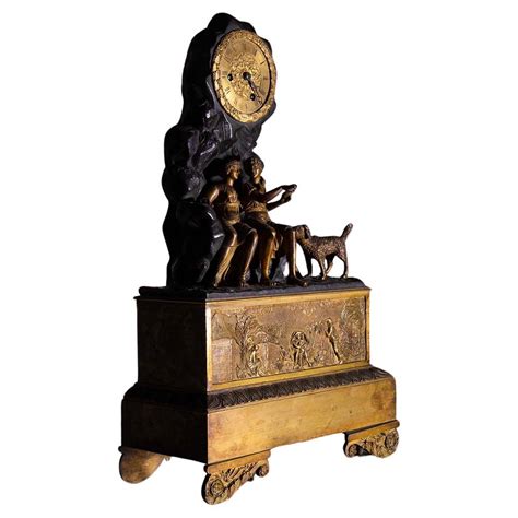 Antique French Table Clock In Bronze From The Carlo X Era For Sale At