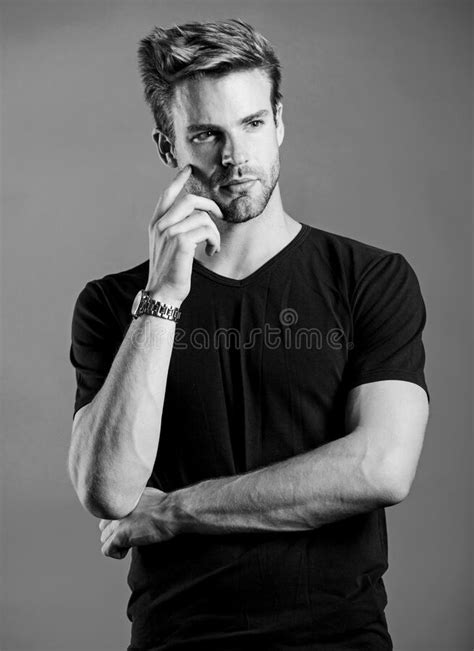 Man Well Groomed Handsome Hipster Wrist Watch Function As Stopwatch