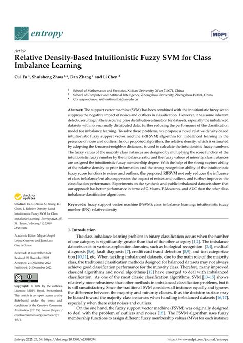 Pdf Relative Density Based Intuitionistic Fuzzy Svm For Class