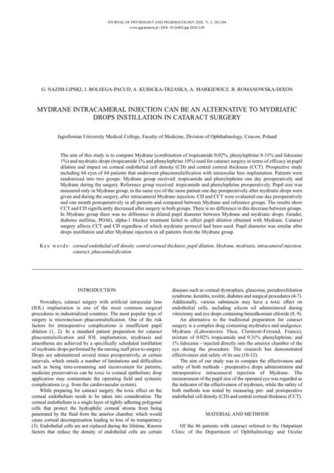Pdf Mydrane Intracameral Injection Site Can Be An Alternative To