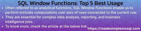 Sql Window Functions Top 5 Best Usage Madesimplemssql