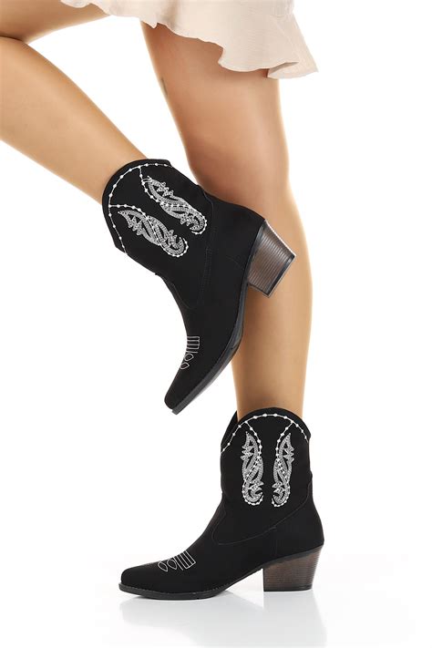 Siyah Süet Kovboy Bot 132991 Modamızbir Modamizbircom