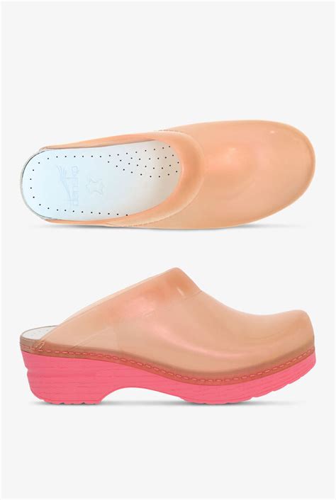 Dansko Womens Sonja Coral Translucent Nursing Clogs Nursing Clogs