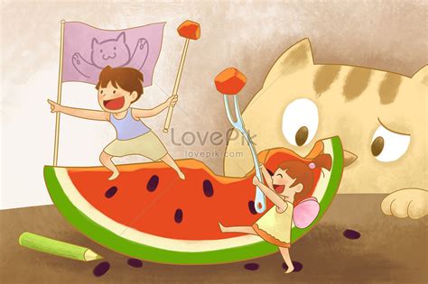 여름 수 박 그림 일러스트 무료 다운로드 Lovepik