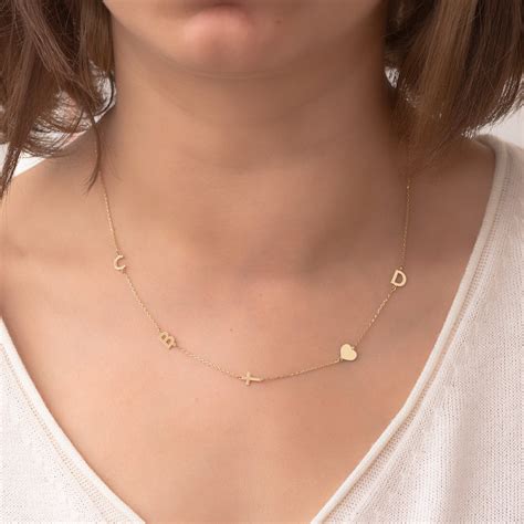 Sideways Initial Gold Necklace 14k Solid Gold Initial Letter Etsy