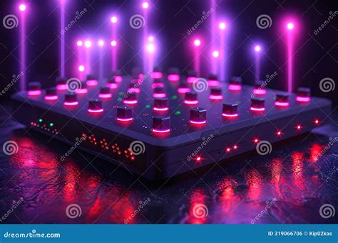 Futuristic Interactive LED Control Panel With Glowing Knobs And Purple