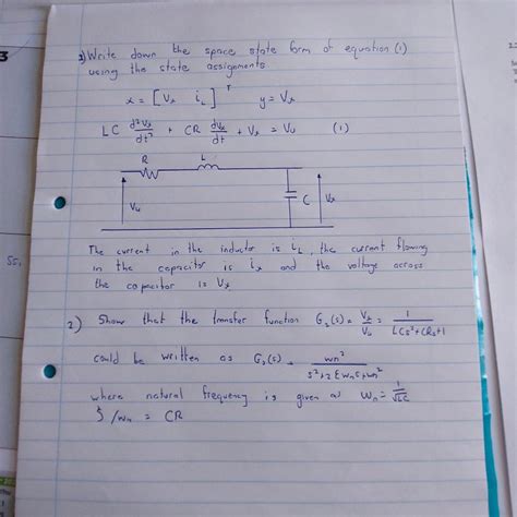 Solved Write Down The Space State Form Of Equation Chegg Com