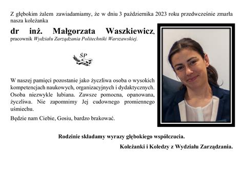 Dr Inż Małgorzata Waszkiewicz Aktualności Wydział Strona Główna Wydział Zarządzania