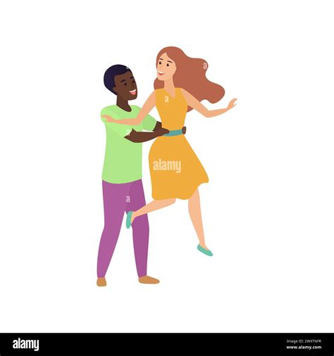 Cheerful Stylized Dancing Couple Dance Party Dancing Group Active