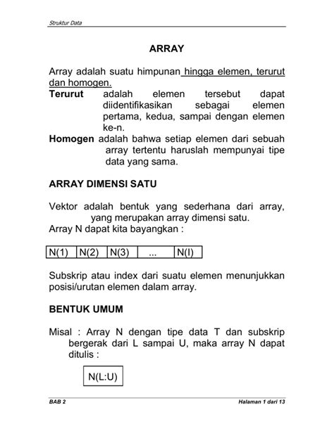 ARRAY Array Adalah Suatu Himpunan Hingga Elemen Terurut Dan