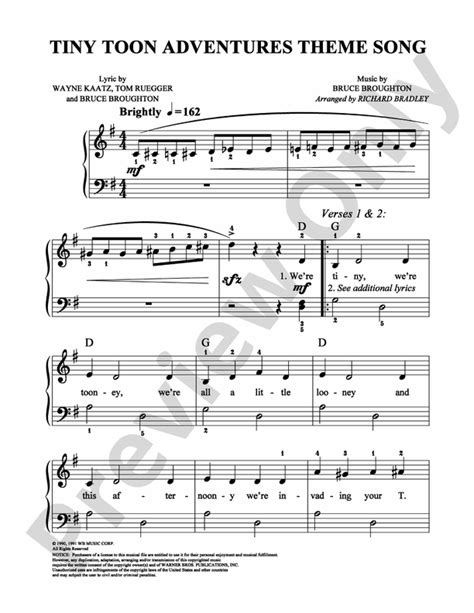 Tiny Toon Adventures Theme Song Easy Piano Bruce Broughton Digital Sheet Music Download