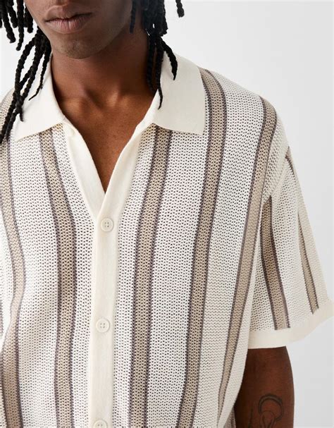 Camisa Manga Corta Estructura Rayas Hombre Bershka