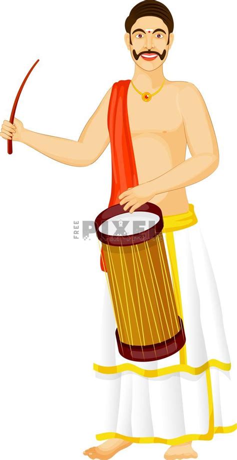Free Png Kerala Drummer Chenda Melam Cartoon Character Isolated On