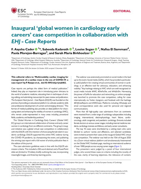Pdf Inaugural ‘global Women In Cardiology Early Careers Case