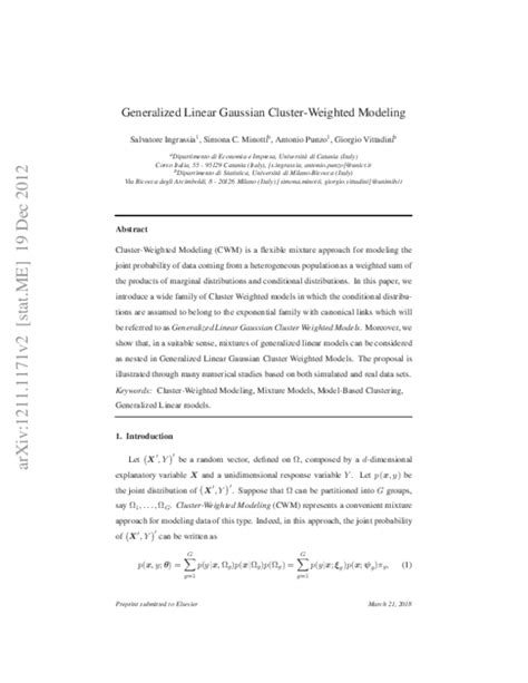 Pdf Generalized Linear Gaussian Cluster Weighted Modeling