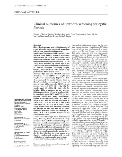 Pdf Clinical Outcomes From Newborn Screening For Cystic Fibrosis In