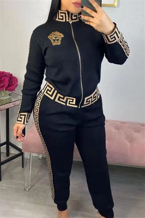 Lovely Leisure Patchwork Black Two Piece Pants Set Tracksuit Women