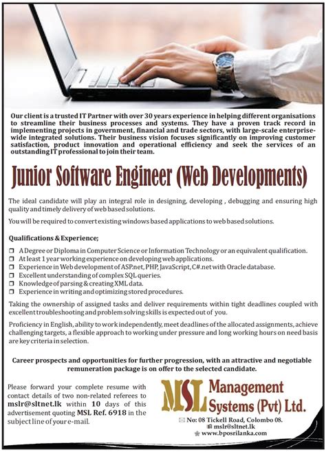 Junior Software Engineer Web Developments
