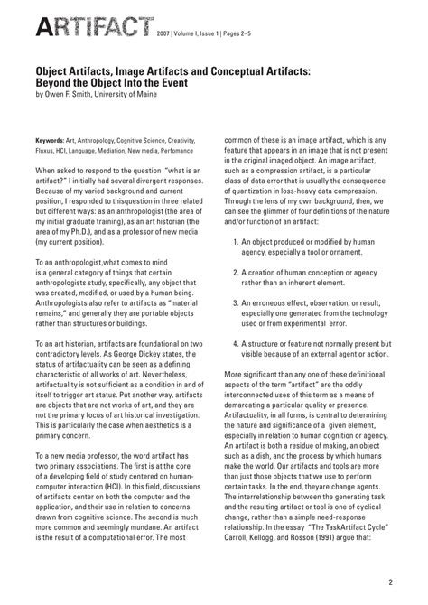 Pdf Object Artifacts Image Artifacts And Conceptual Artifacts Beyond The Object Into The Event