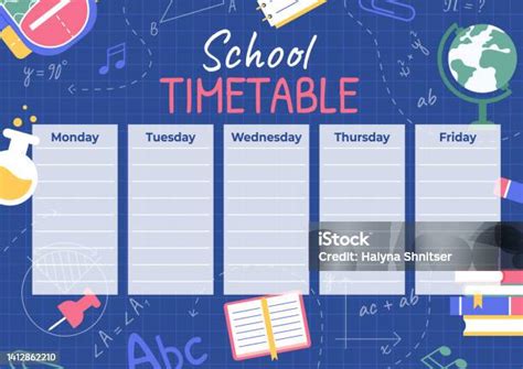 School Timetable Weekly Classes Schedule On Blue Blackboard Background