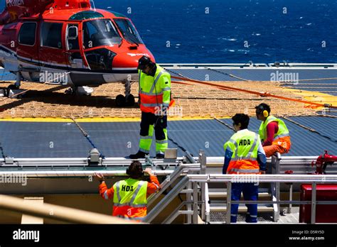 Helicopter Landed In The Landing Deck Of Seismic Vessel Ramform