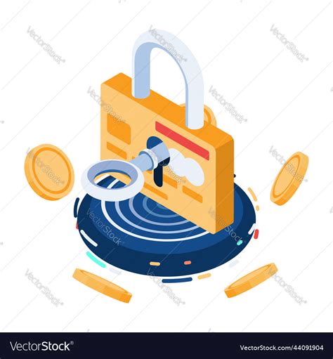 Isometric Credit Card Protected By Key And Lock Vector Image