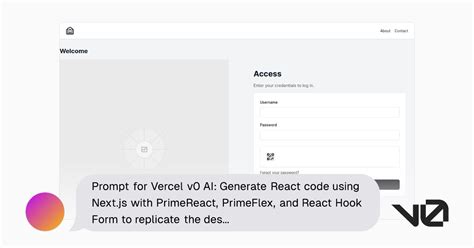 Prompt For Vercel V0 Ai Generate React Code Using Nextjs With Primereact Primeflex And React