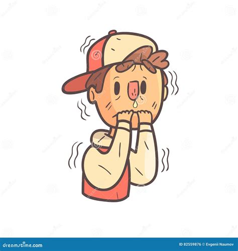 Outlined Scared Cartoon Funny Face With Panic Expression Vector