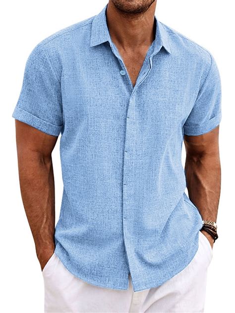 Herr Skjorta Linneskjorta Sommarskjorta Casual Skjorta Strandskjorta