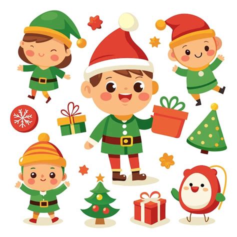 Cute Christmas Elves Premium Ai Generated Vector