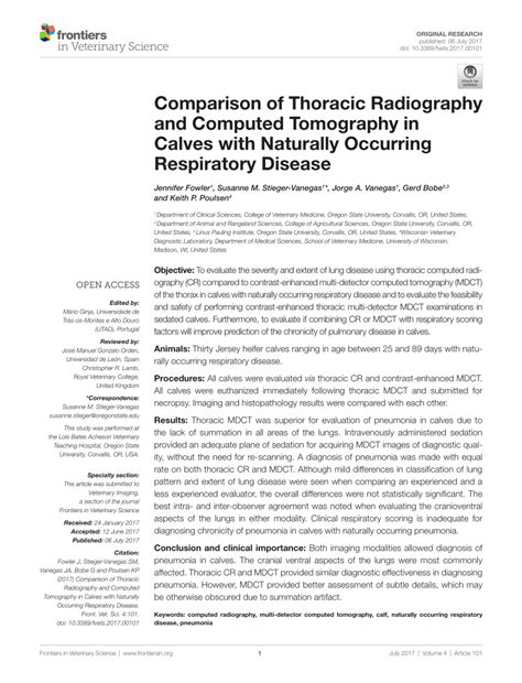 Pdf Comparison Of Thoracic Radiography And Computed Tomography In Calves With Naturally
