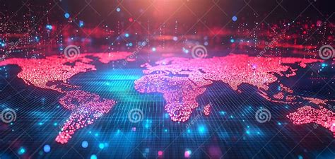 A Stunning 3d Visualization Of A Digital World Map With Glowing Lights
