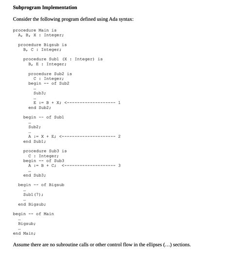 Subprogram Implementation Consider The Following Chegg