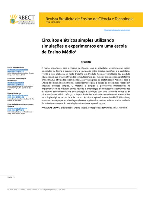 pdf circuitos elétricos simples utilizando simulações e experimentos