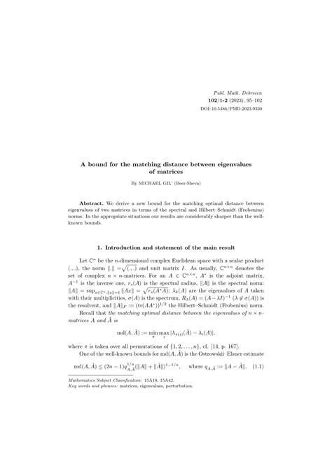 Pdf A Bound For The Matching Distance Between Eigenvalues Of Matrices