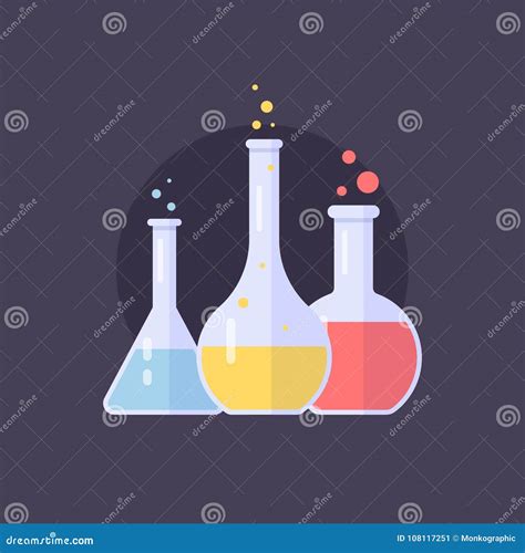 De Flessen Van Het Laboratoriumglas En Reageerbuizen Met Blauwe Gele
