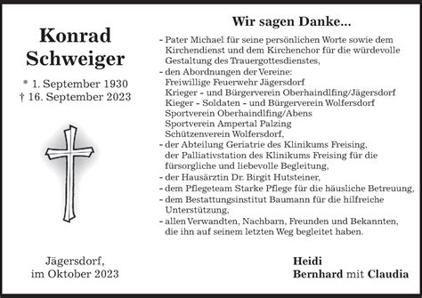 Traueranzeigen Von Konrad Schweiger Trauer Merkur De
