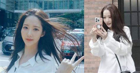 박민영 긴 생머리 날리며 ‘청순 미모 뽐낸 오버핏 셔츠 미니스커트룩
