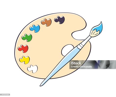 Palet Seni Lukis Dengan Warna Cat Swatch Dan Kuas Cat Ilustrasi Stok