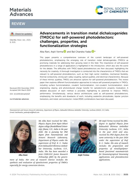 Pdf Advancements In Transition Metal Dichalcogenides Tmdcs For Self