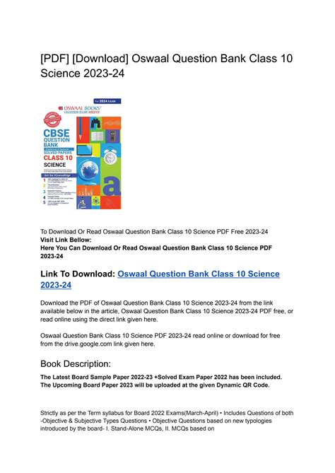 [pdf] [download] Oswaal Question Bank Class 10 Science 2023 24 By