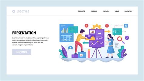 터 웹 사이트 디자인 템플릿 비즈니스 프레젠테이션 및 금융 차트 팀워크 회의 웹 사이트 및 모바일 개발을위한 랜딩 페이지 개념